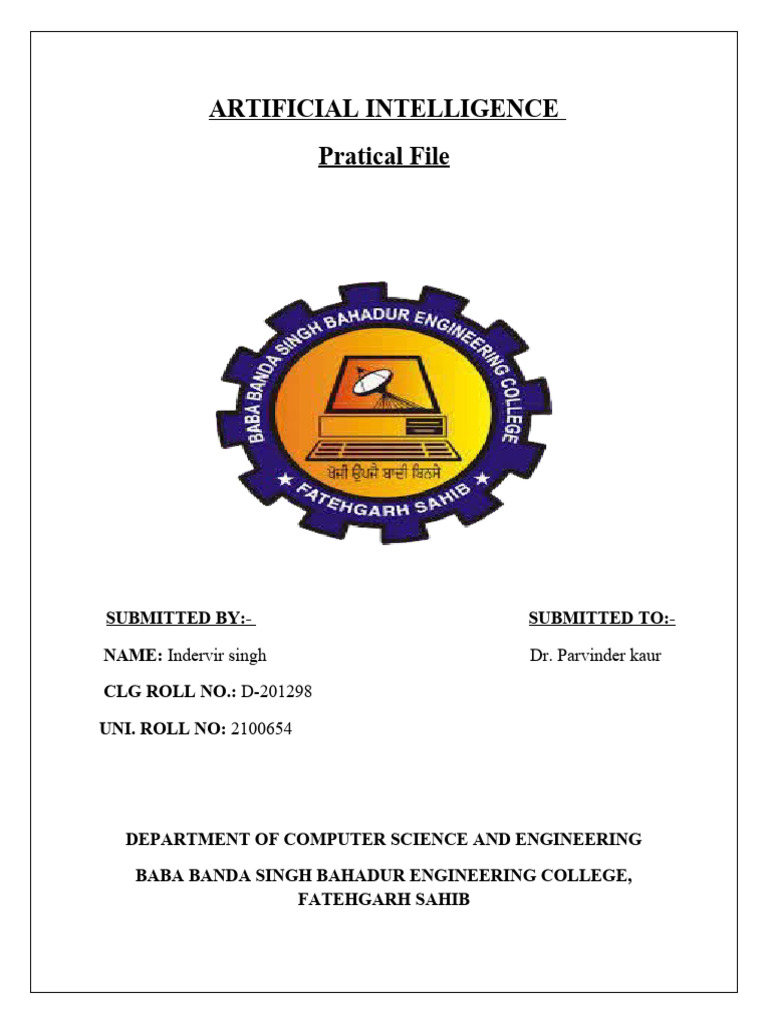 AI Pratical File (Indervir Singh) | PDF | Python (Programming Language) | Object Oriented ...
