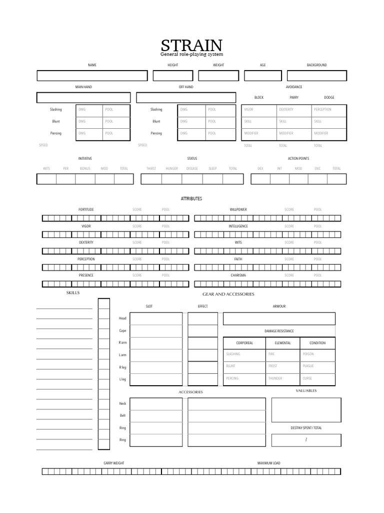 Strain Character Sheet 0.4b | PDF | Role Playing Games | Tabletop Games