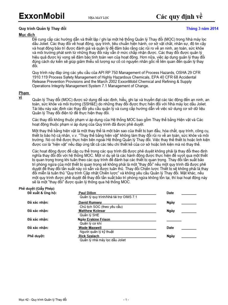 Exxon Mobil Moc Document PDF Free PDF | PDF