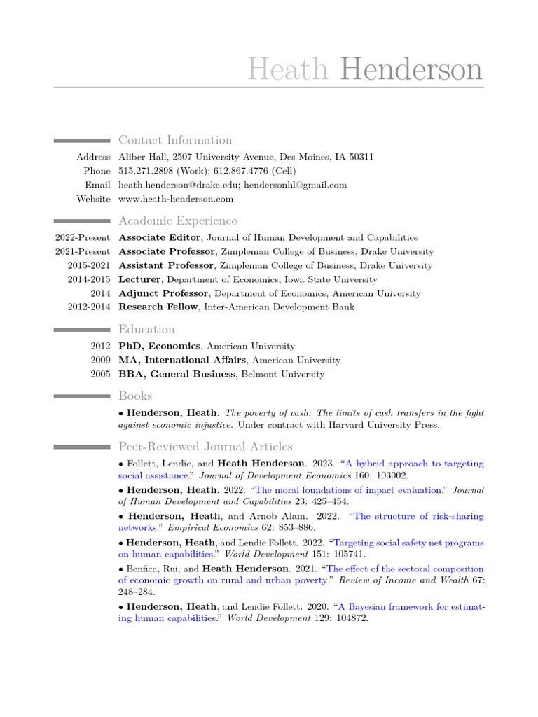 Henderson CV | PDF | Inter American Development Bank | Economics