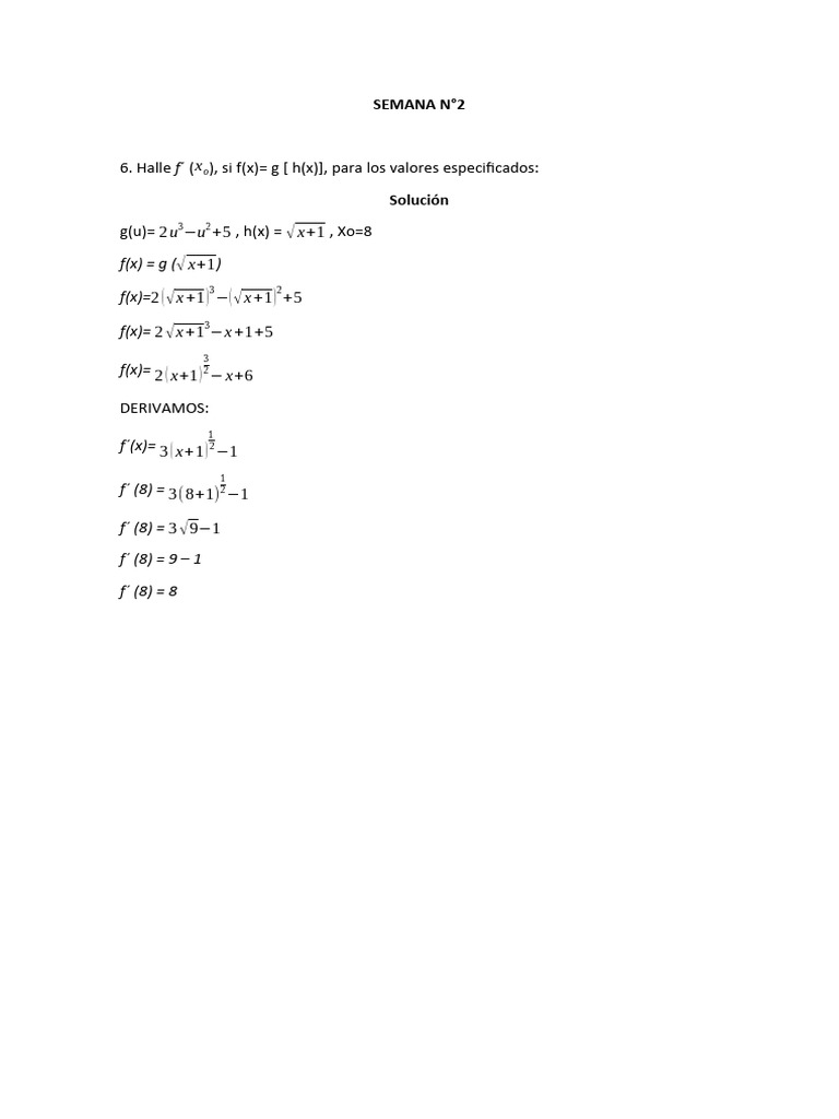 semana 2 ejercicios | PDF | Matemáticas | Análisis matemático