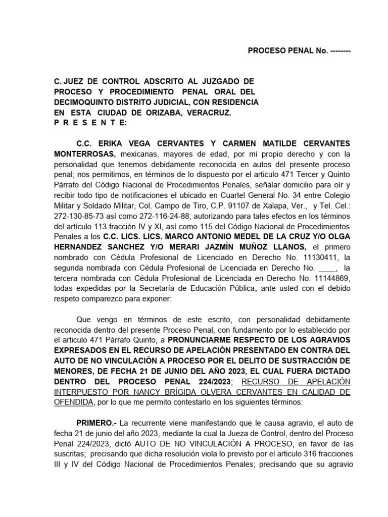 Contestación Agravios de Asesor Juridico | PDF | Apelación | Gobierno