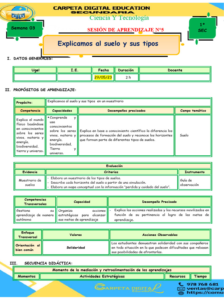 1° SESIÓN DE APRENDIZAJE SESIÓN 5-SEM.3-EXP.3-CyT | PDF | Aprendizaje | Evaluación
