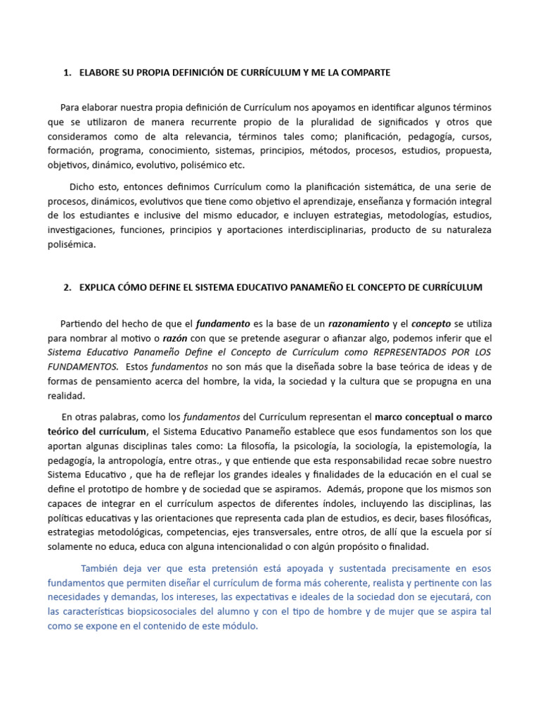 Definición y Fundamentos del Currículum | PDF | Plan de estudios ...