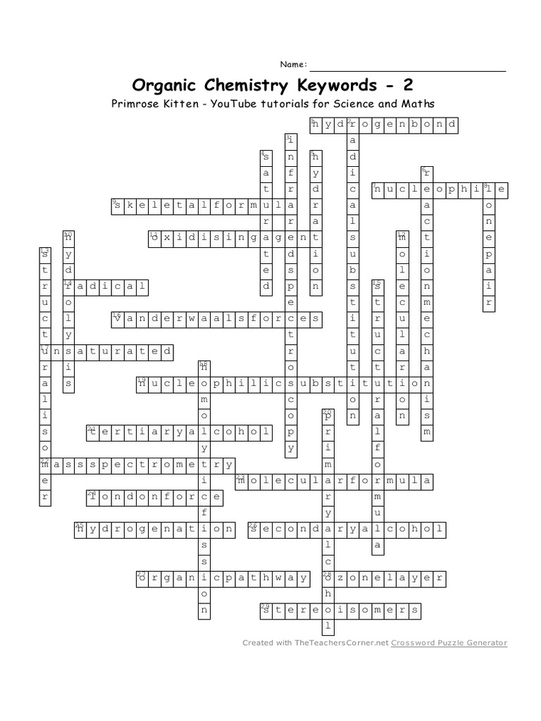 Organic Chemistry Keywords - 2. Crossword Answers | PDF | Chemical ...