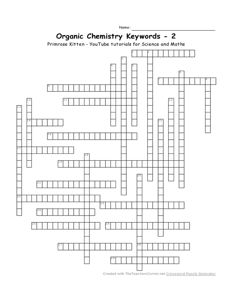 Organic Chemistry Crossword Puzzle | PDF | Chemical Compounds | Nature