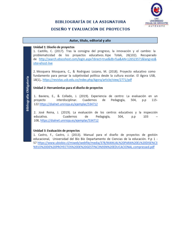 Bibliografía en Diseño y Evaluación de Proyectos | PDF | Ciencia cognitiva | Pedagogía