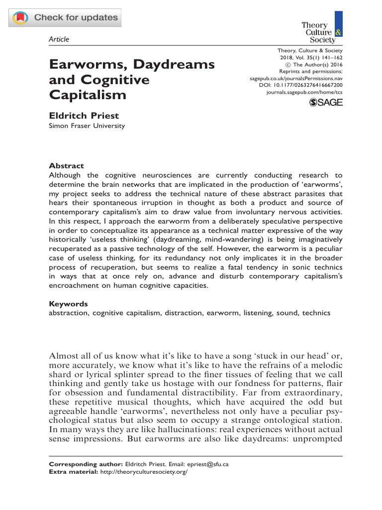 Earworms, Daydreams | PDF | Thought | Mind