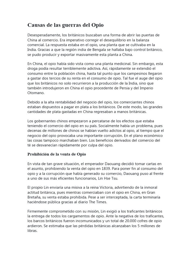 Guerras del Opio: Causas y Consecuencias | PDF | Opio | China