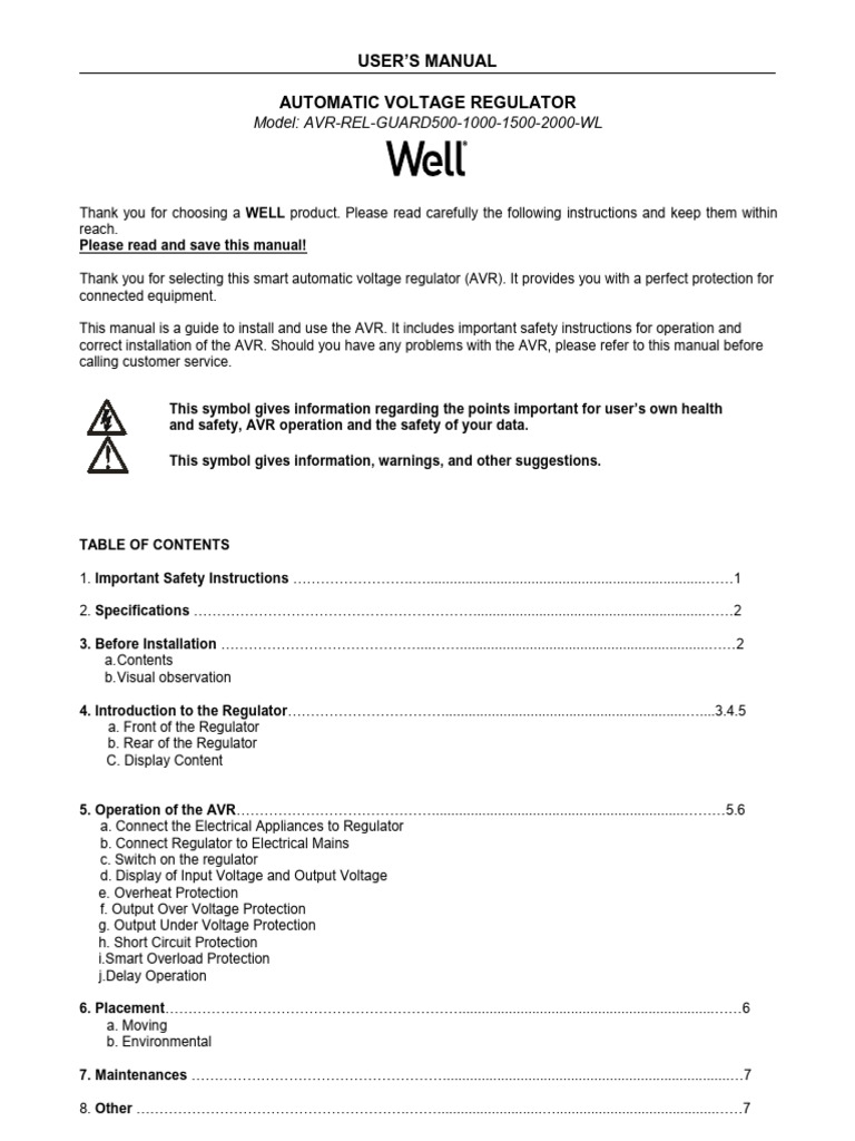 AVR-REL-GUARD500 1000 1500 2000-Manuals | PDF | Mains Electricity | Power Supply