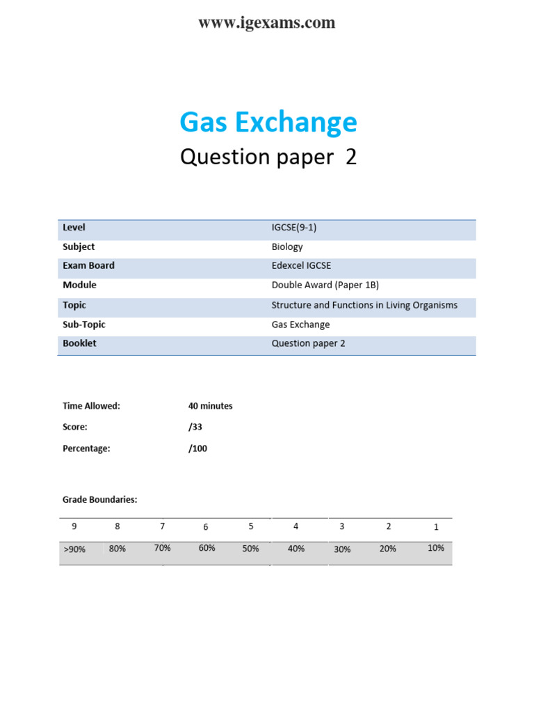 IGCSE Biology Gas Exchange Exam Paper | PDF | Heart | Urine