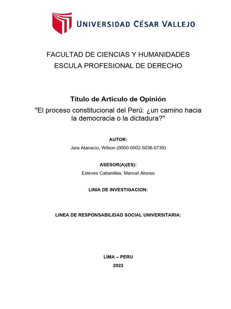 WILSON JARA ATANACIO El Proceso Constitucional Del Peru Un Camino Hacia ...