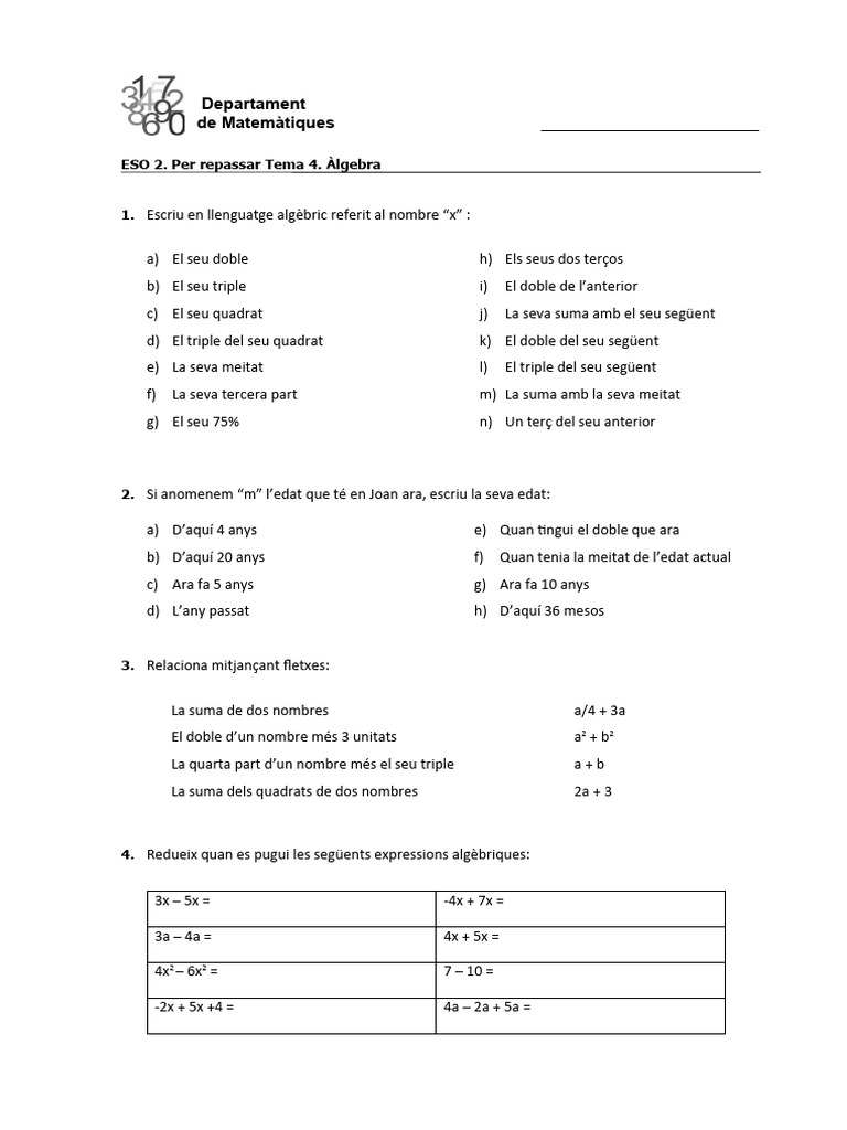Fitxa Repas Algebra1 | PDF