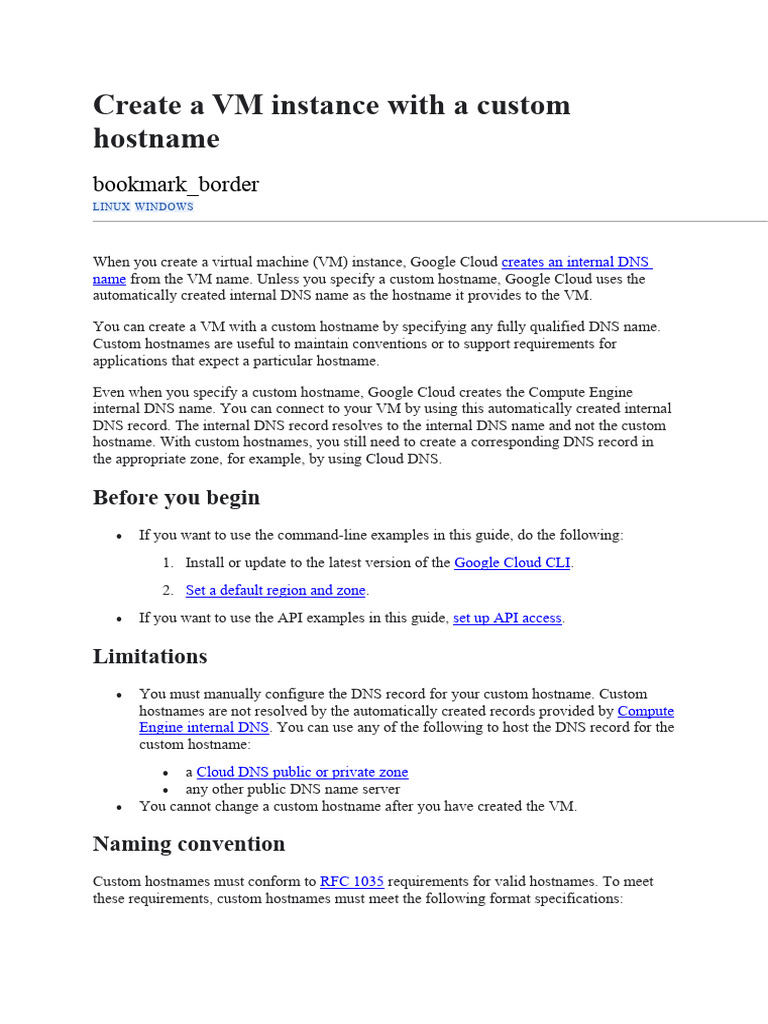 Create A Vm Instance With A Custom Hostname Pdf Domain Name System Computer Networking