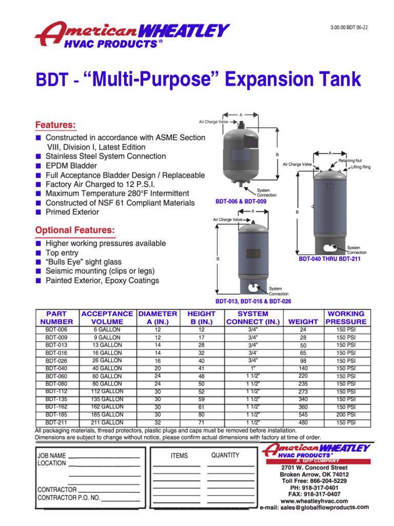 3.00.00 American Wheatley HVAC BDT Multi Purpose Expansion Tank 06 22 | PDF | Building Materials ...