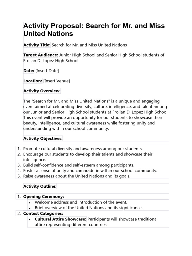 Activity Proposal for United Nations Day | PDF | United Nations ...