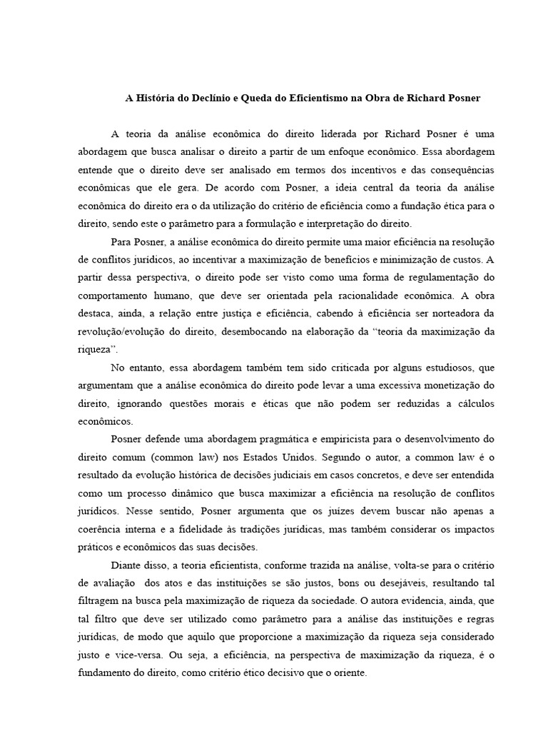 A História Do Declínio e Queda Do Eficientismo Na Obra de Richard ...