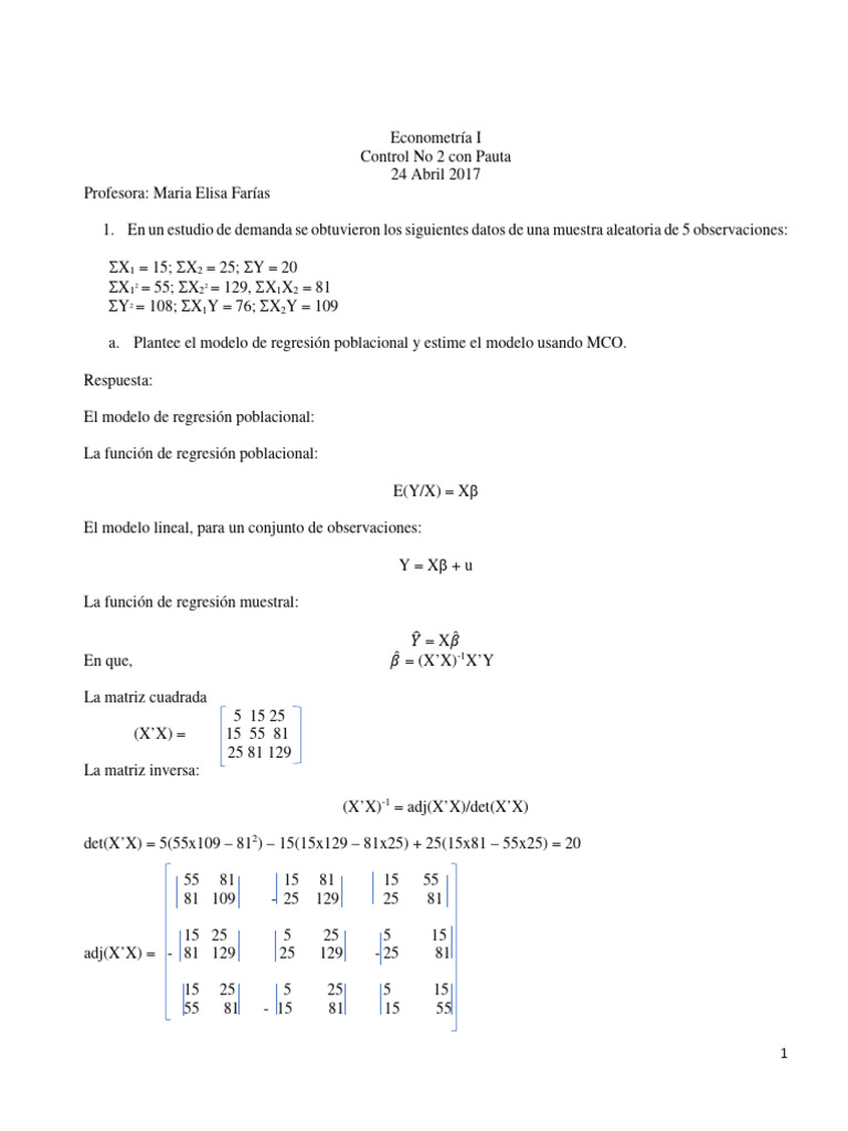 Guia de ejercicios resueltos Unidad 2_Regresion Lineal | PDF | Estadísticas aplicadas | Econometría