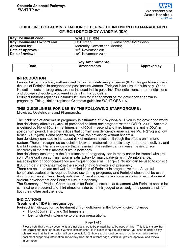 Administration of Ferinject | PDF | Intravenous Therapy | Iron