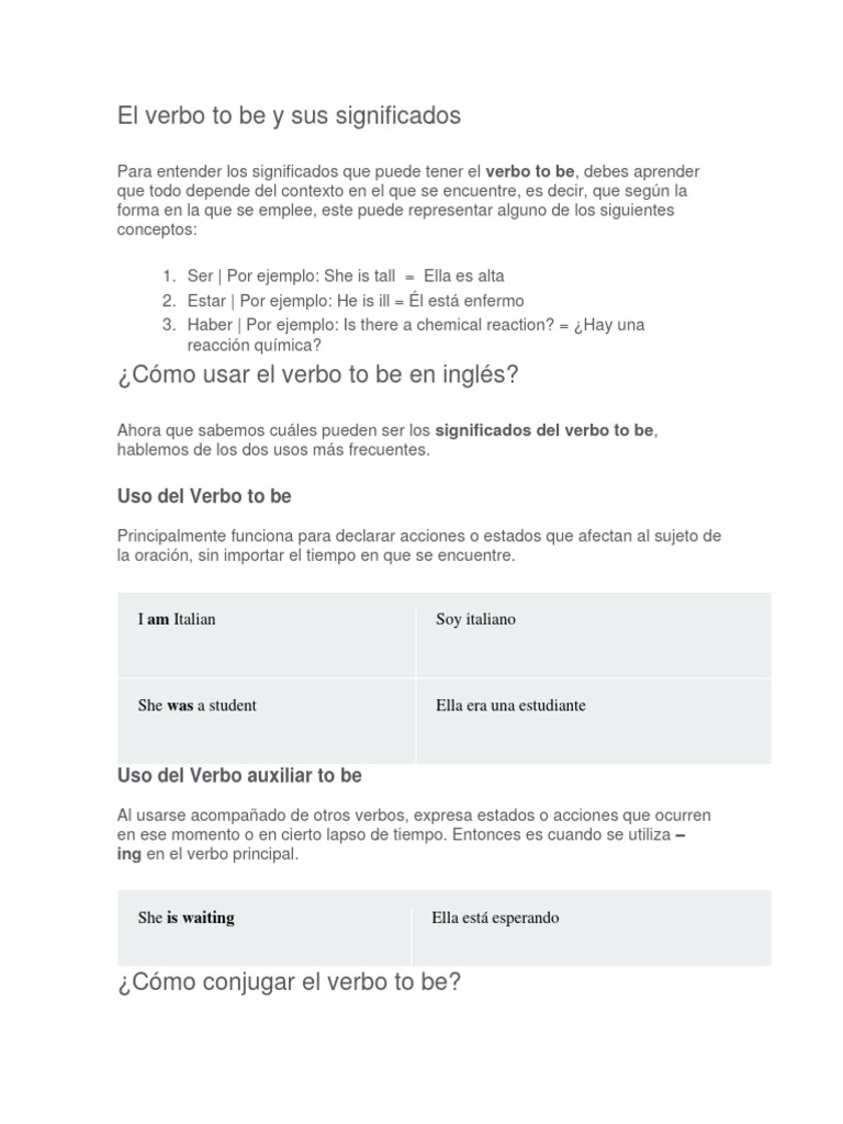 El Verbo To Be y Sus Significados | PDF | Verbo