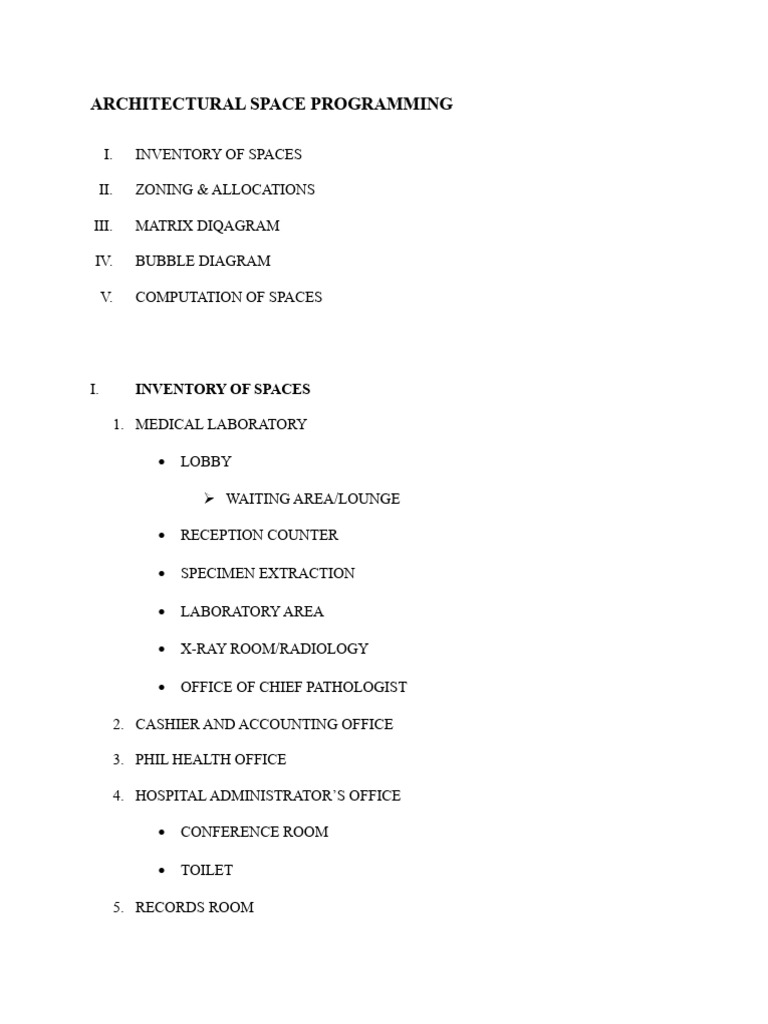 Hospital Architectural Space Programming | PDF | Hospital | Medicine