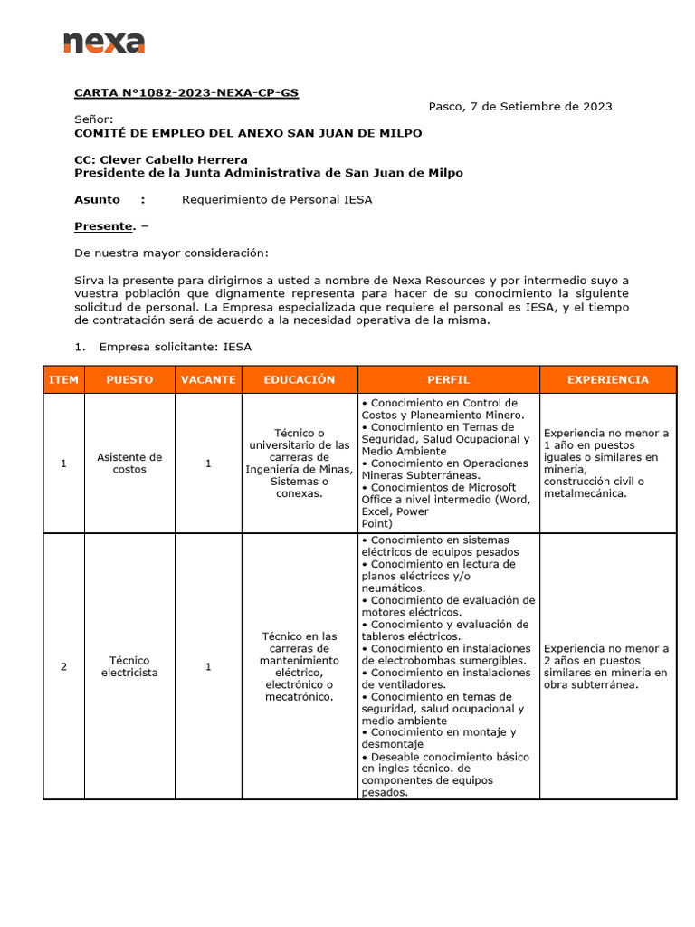 Carta N°1082-2023 - RQ SJM 07.09.2023 (IESA) | PDF Carta N°1082-2023 - RQ SJM 07.09.2023 (IESA) | PDF