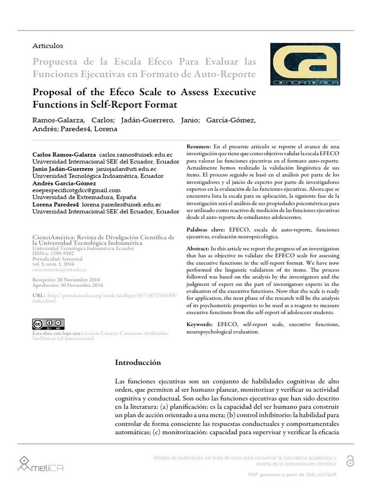 EFECO | PDF | Funciones ejecutivas | Validez (Estadísticas)