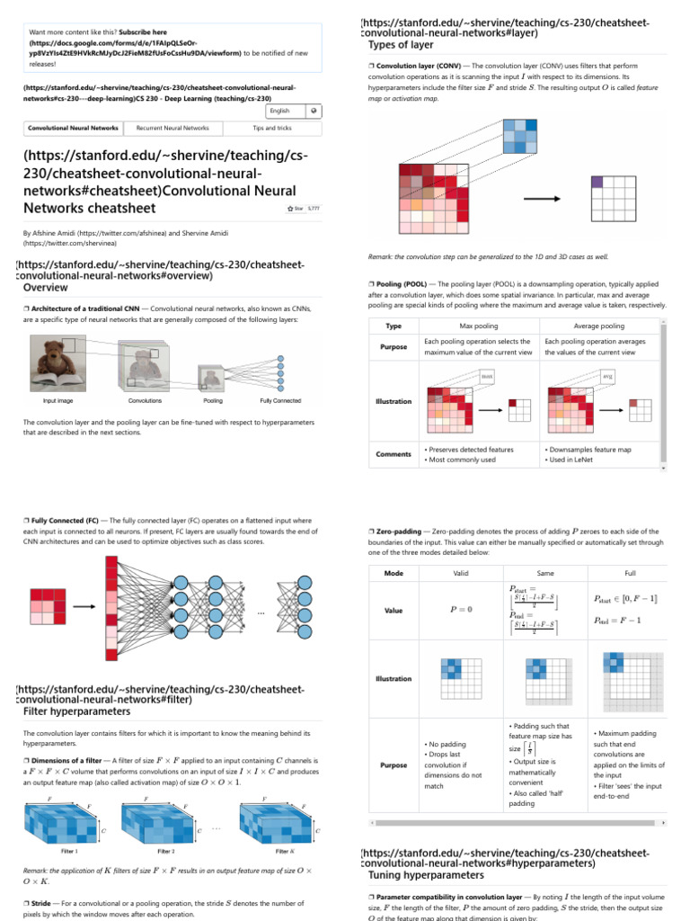 CS 230 - Convolutional Neural Networks Cheatsheet | PDF | Computational Neuroscience | Algorithms