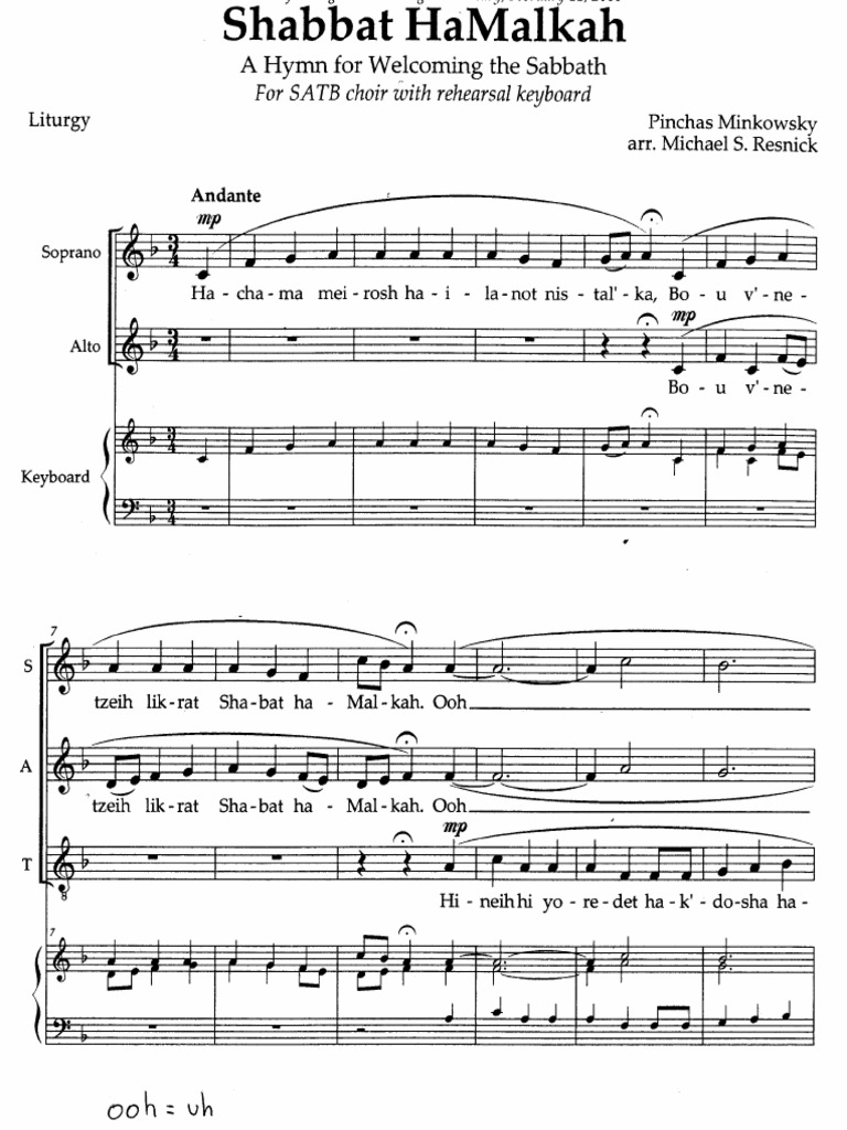 Shabbat Hymn Resnick | PDF | Shabbat | Vocal Music