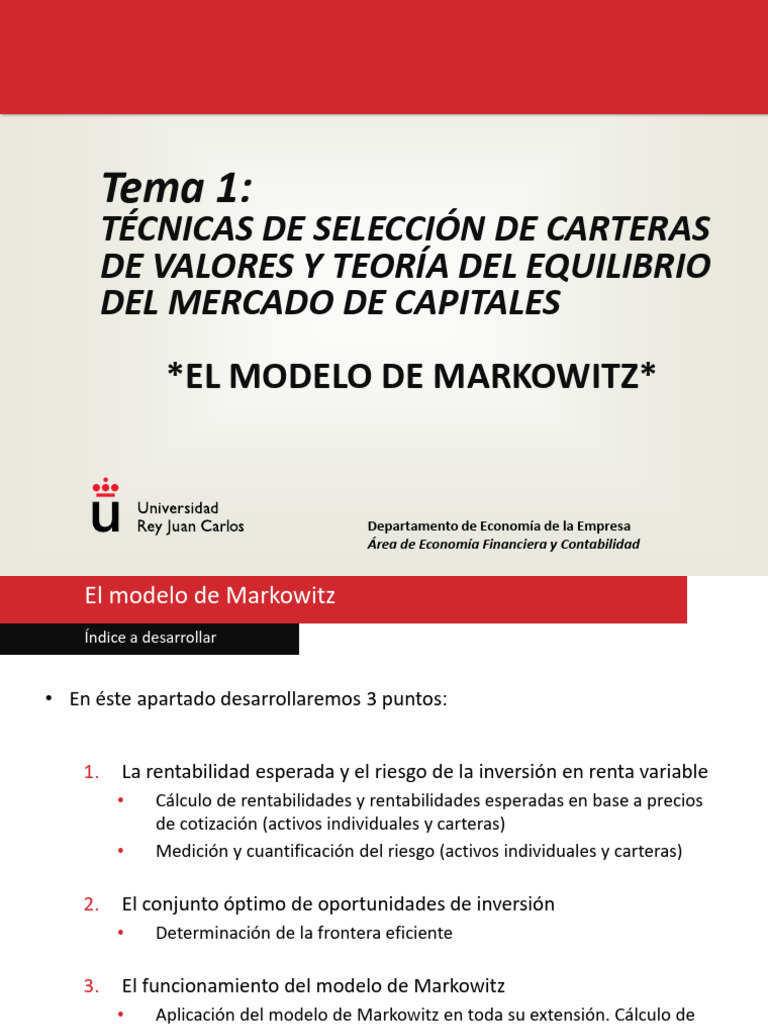 Tema 1 - Modelo de Markowitz | PDF | Rentabilidad sobre recursos propios | Portafolio (Finanzas)