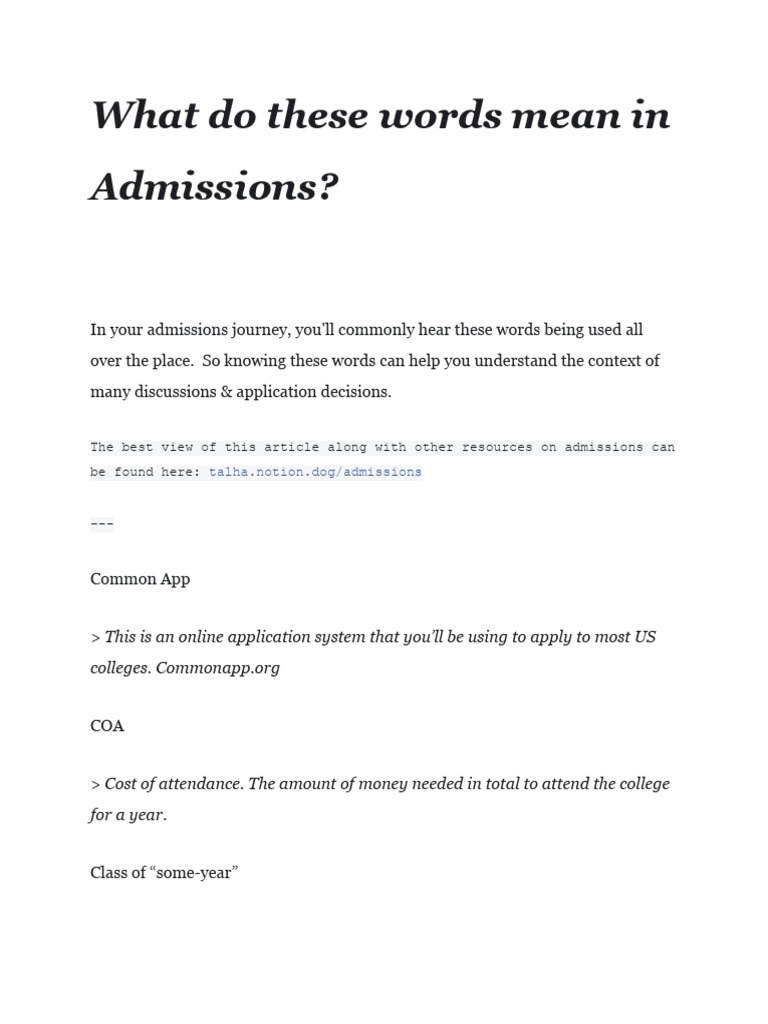 What Do These Words Mean in Admissions | PDF | Higher Education ...