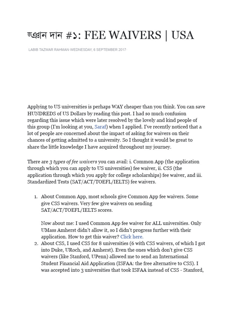 Fee Waivers - Usa | PDF | Student Financial Aid In The United States | Sat