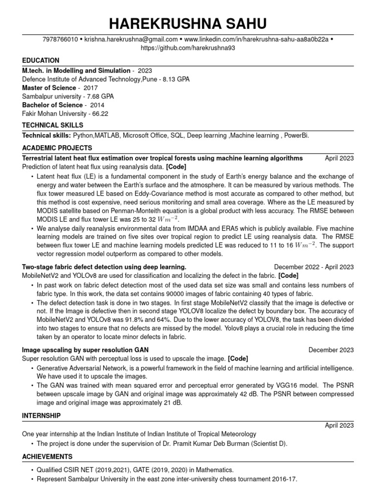 Resume Sample | PDF | Machine Learning | Applied Mathematics
