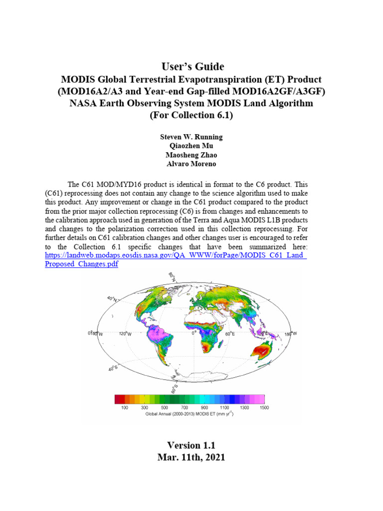 MOD16 User Guide V61 | PDF | Evapotranspiration | Evaporation