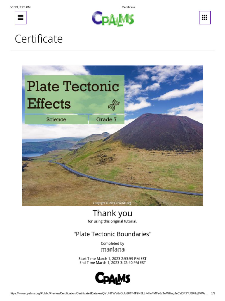 Cpalms Mariana T.S. Certificate | PDF