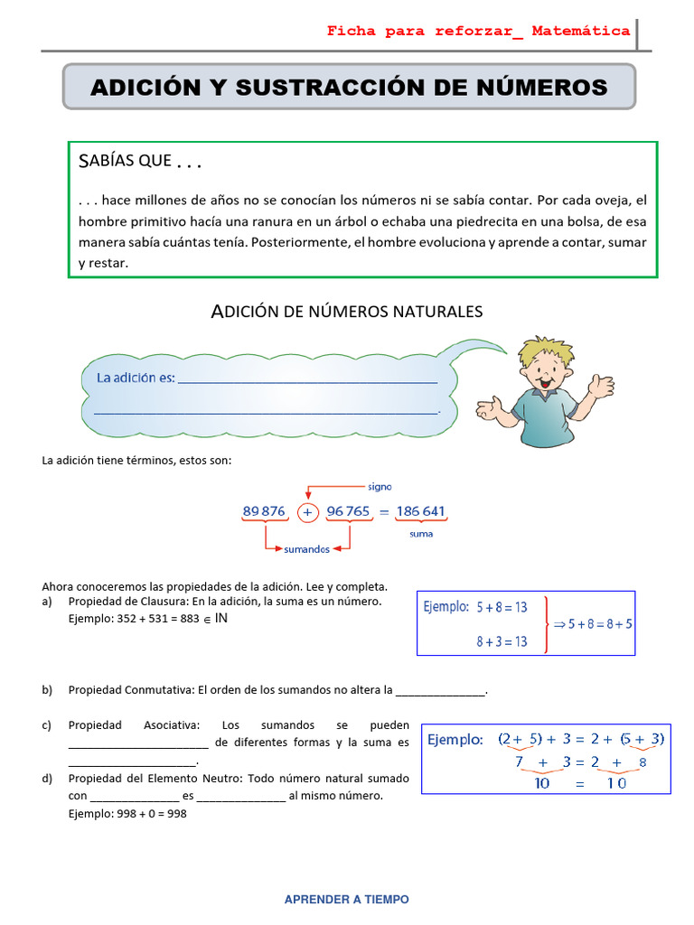 Suma y Resta de Números Naturales | PDF | Sustracción | Matemática ...