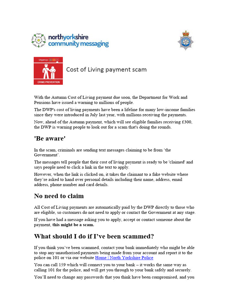 Beware Autumn Cost of Living Scam | PDF | Cost Of Living | Payments