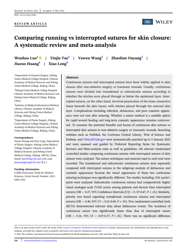 Comparing Running Vs Interrupted Sutures For Skin Closure | Download ...