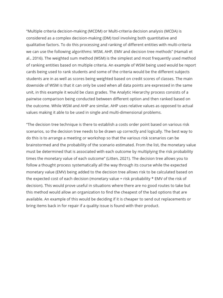 Using Analytic Hierarchy Process and Decision Tree For A Production ...
