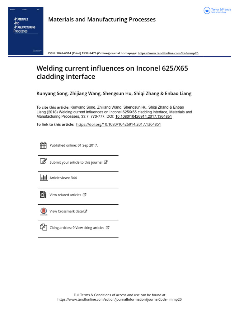 Welding Current Influences On Inconel 625 X65 Cladding Interface | PDF ...