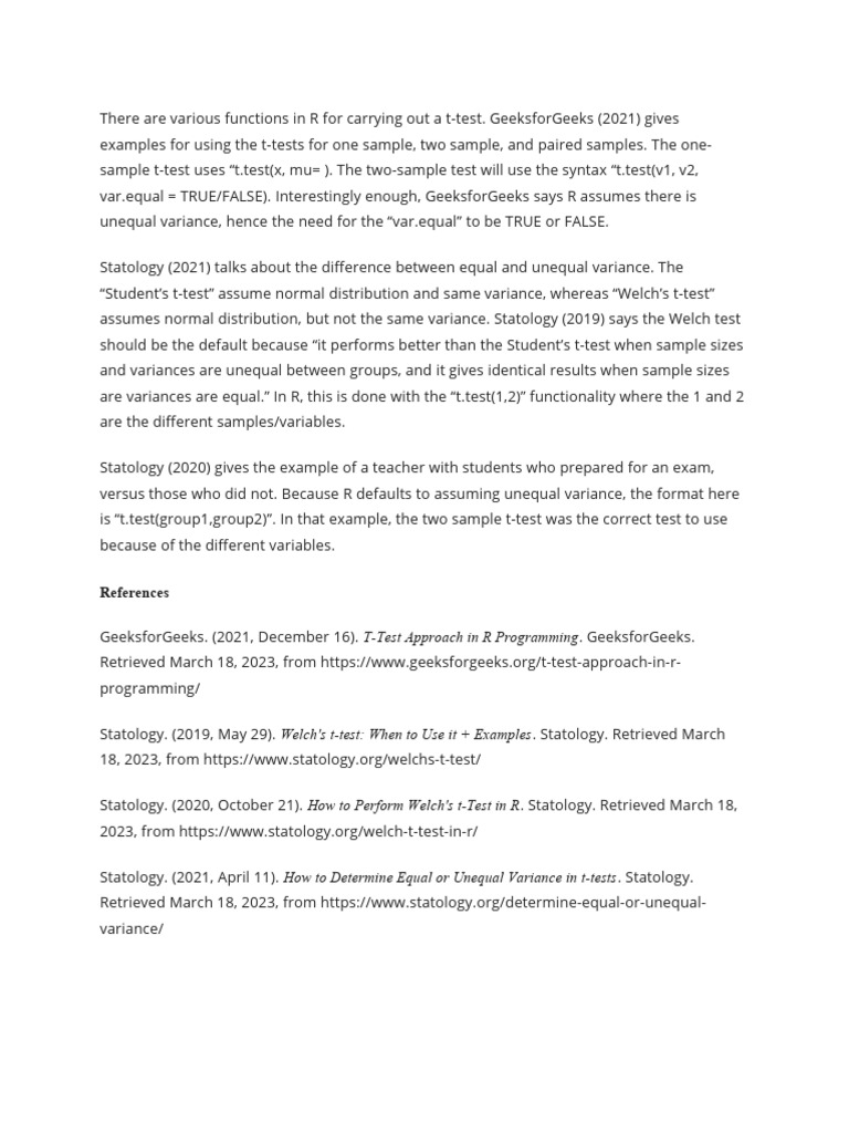 T Test Approach In R Programming Pdf