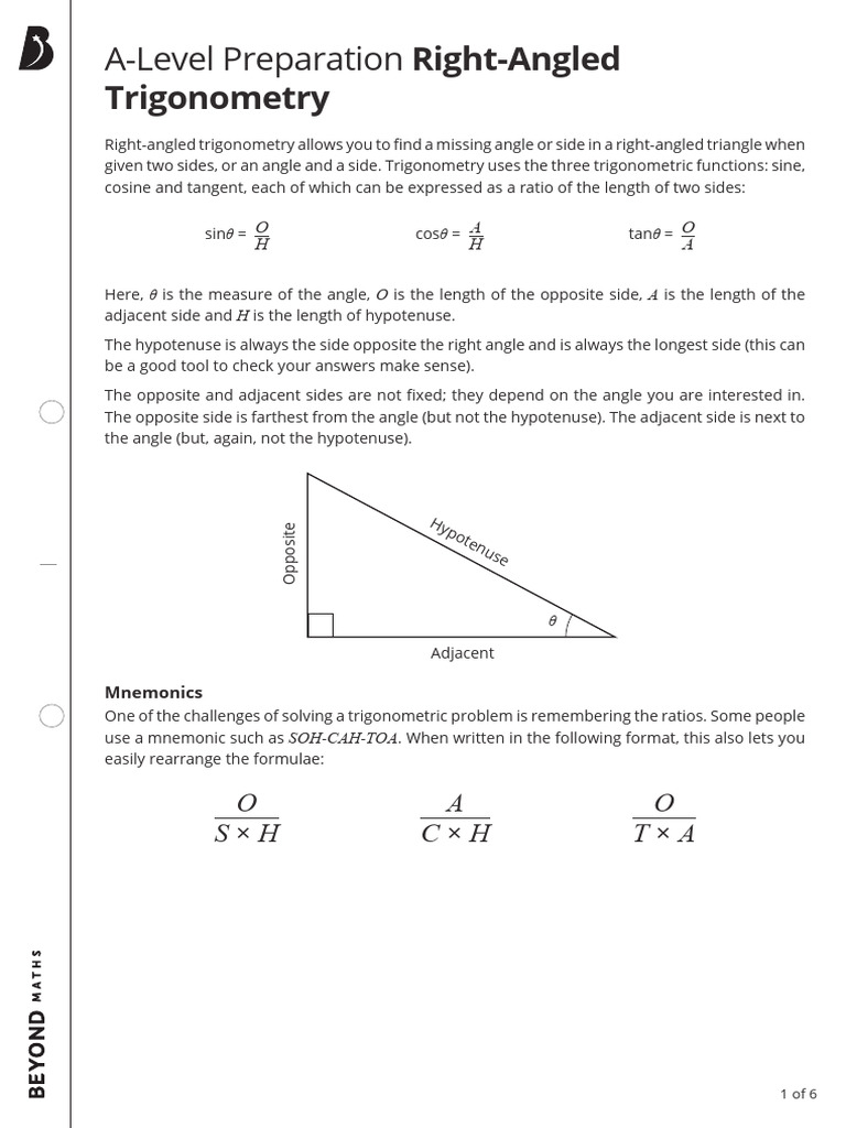 A-Level Preparation - Right Angled Trigonometry | Download Free PDF ...