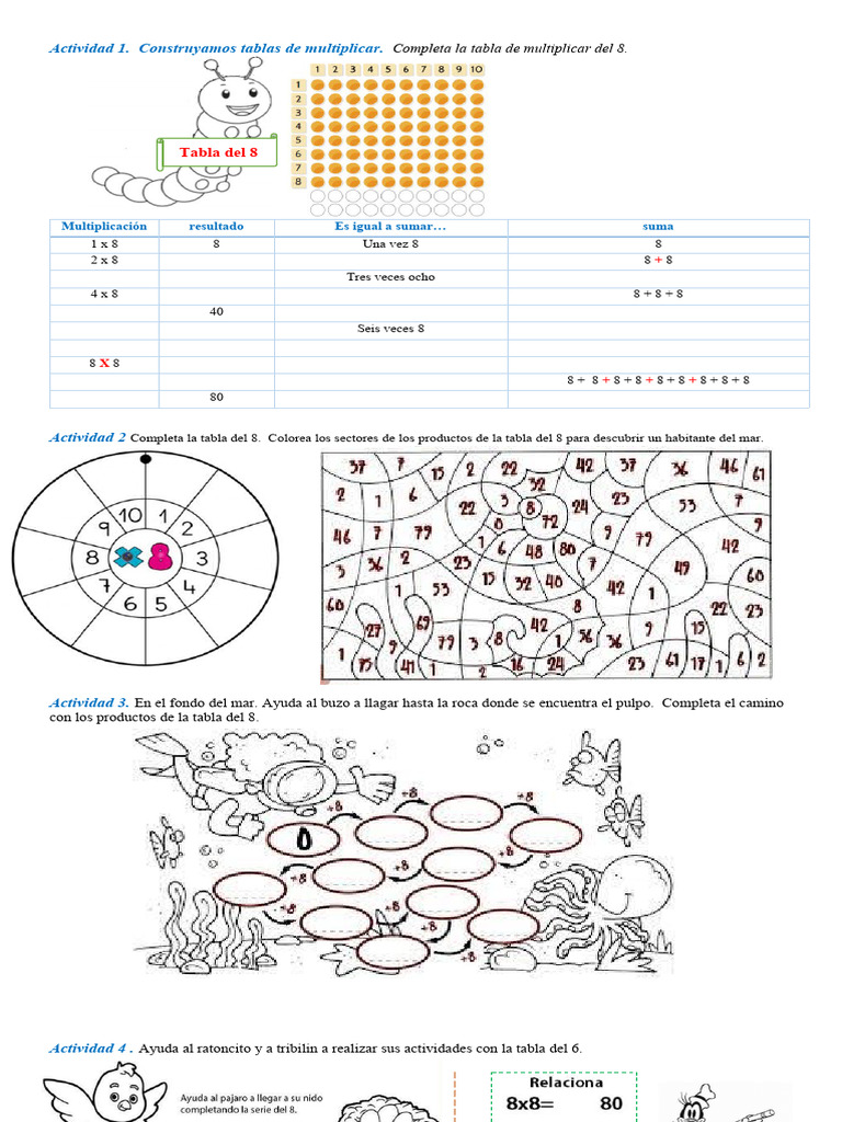 Actividades Interactivas de la Tabla del 8 | PDF | Multiplicación ...