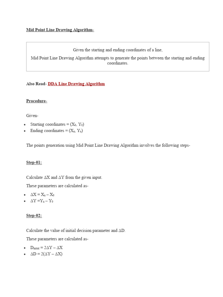 Mid Point Line Drawing Algorithm | PDF | Algorithms | Computational Science