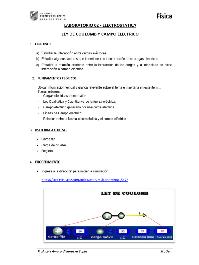 Laboratorio 02 Electrostatica | PDF | Campo eléctrico | Fuerza