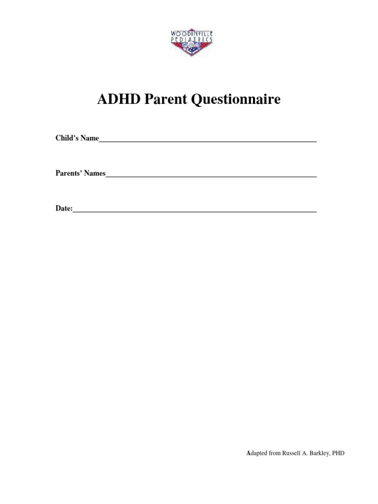 ADHD Parent Questionnaire Form | PDF | Mental Disorder | Childbirth
