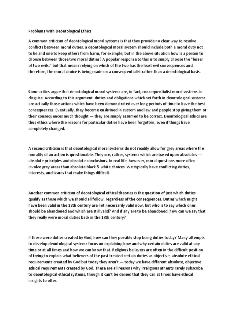 Critiques of Deontological Ethics | PDF | Morality | Criticism