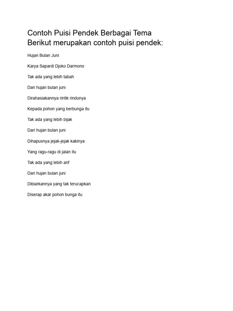 Contoh Puisi Pendek Beragam Tema | PDF
