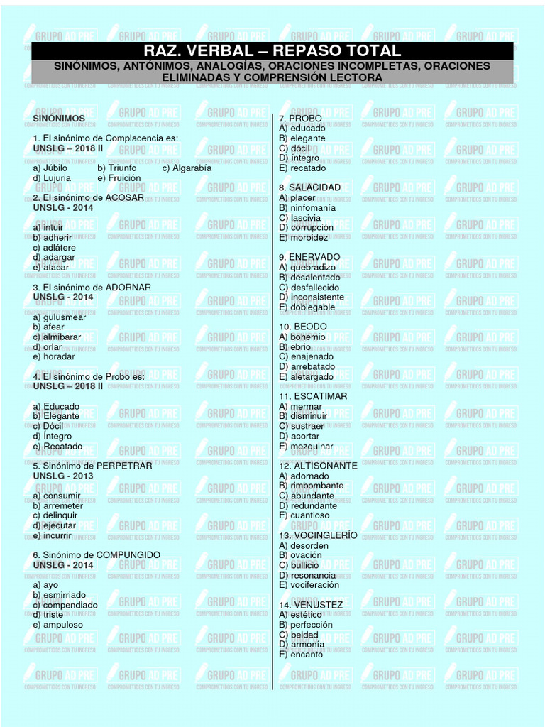 Repaso Total - Raz. Verbal | PDF