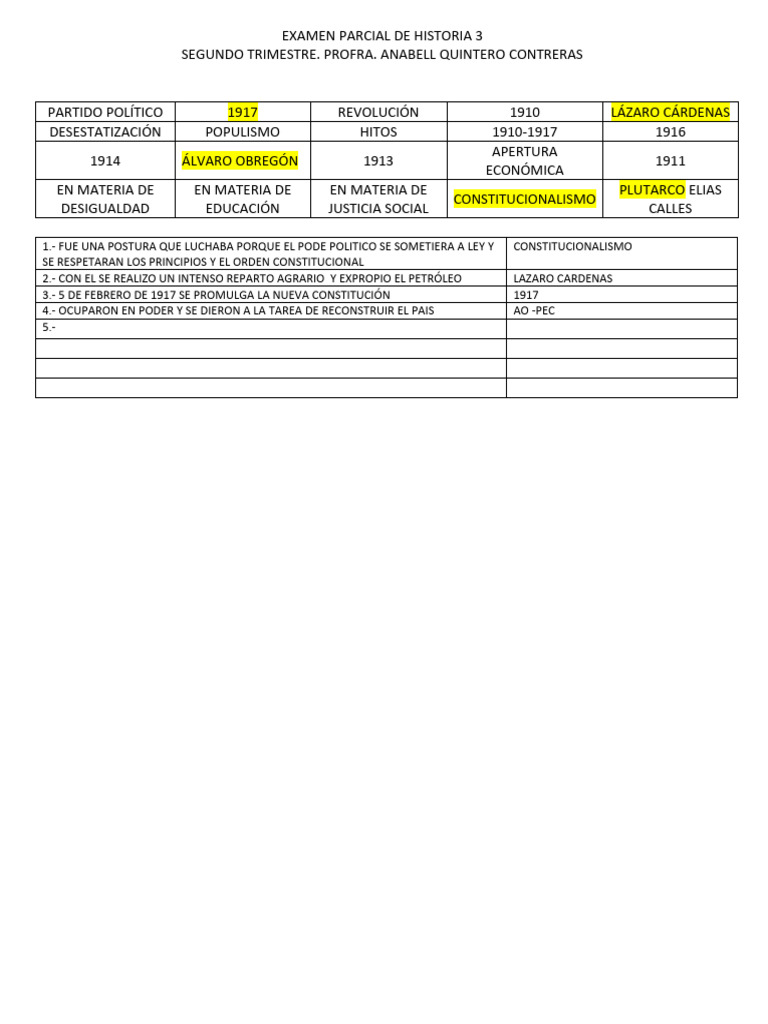 Examen Parcial de Historia 3 | PDF